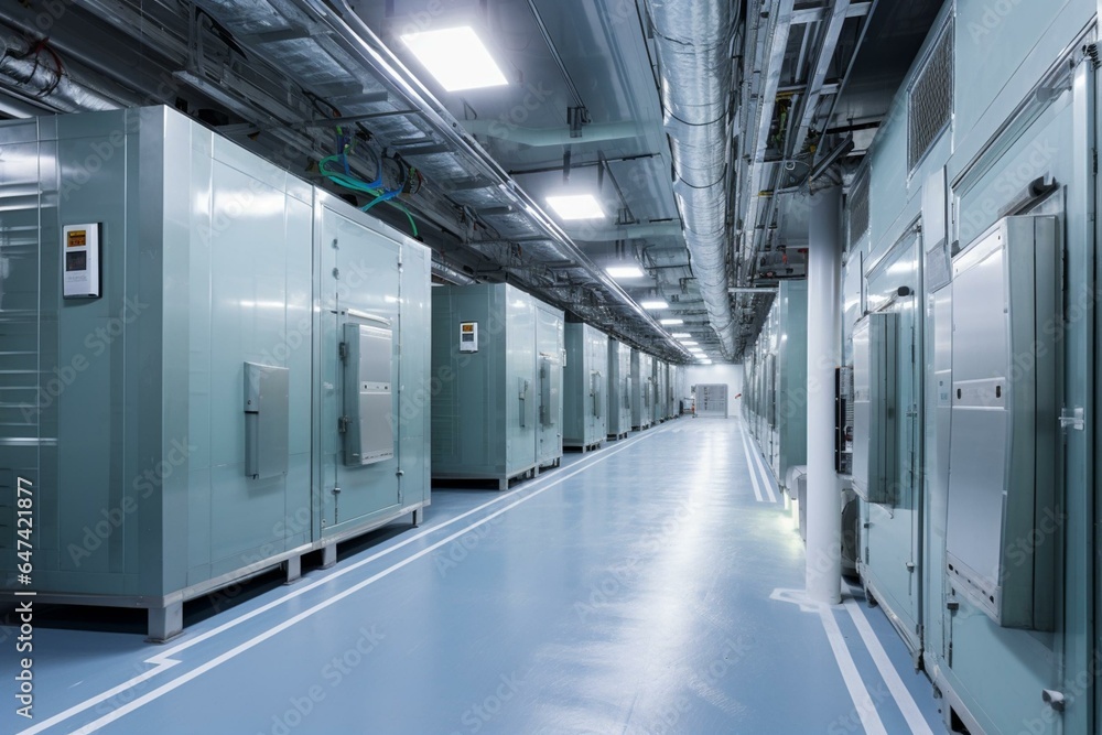 Cool storage spaces in an industrial building with large refrigerators ...