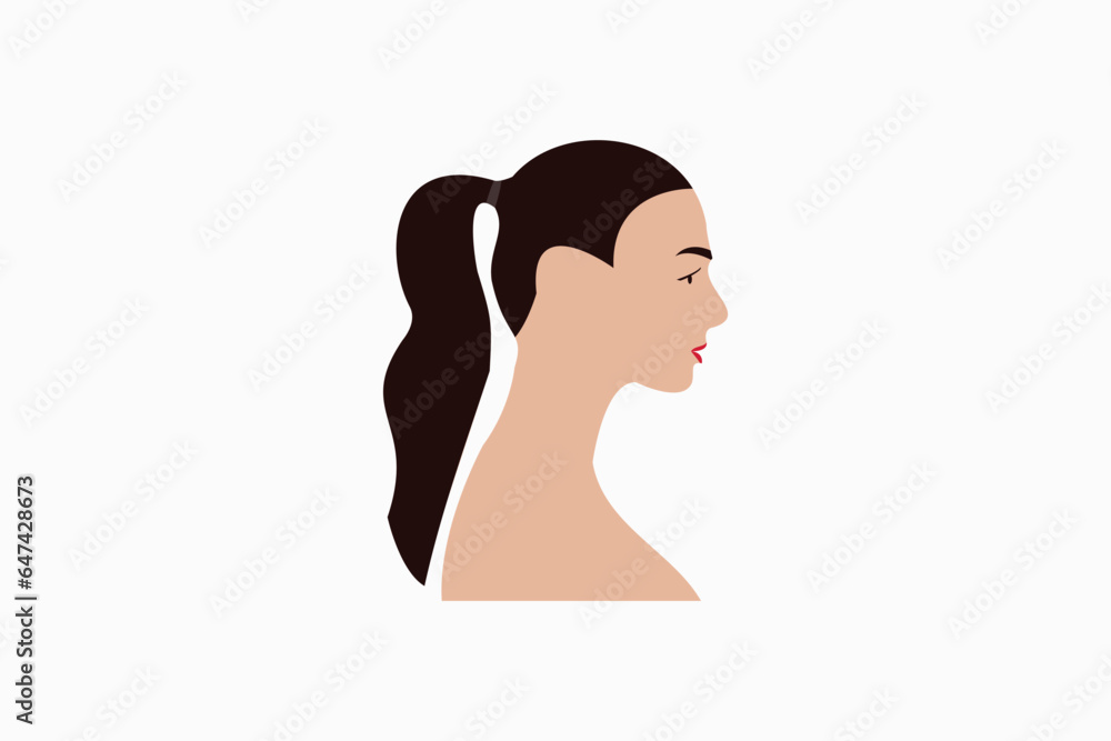 Side view female face design with tied hair vector silhouette Stock ...