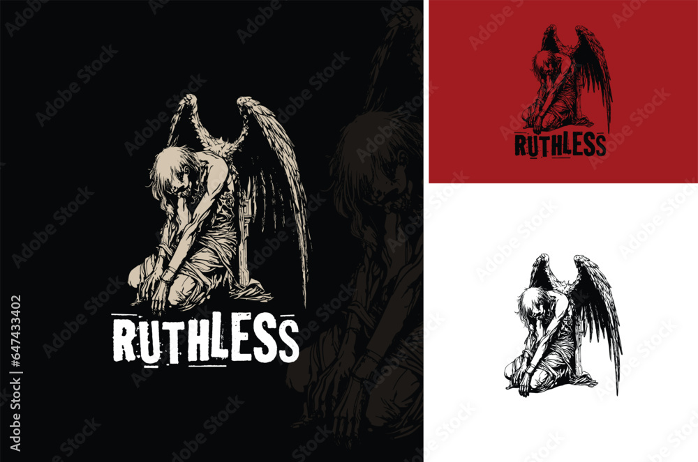 Lucifer Corpse Kneeling on font Tombstone. Dead Body Angel on Grave ...