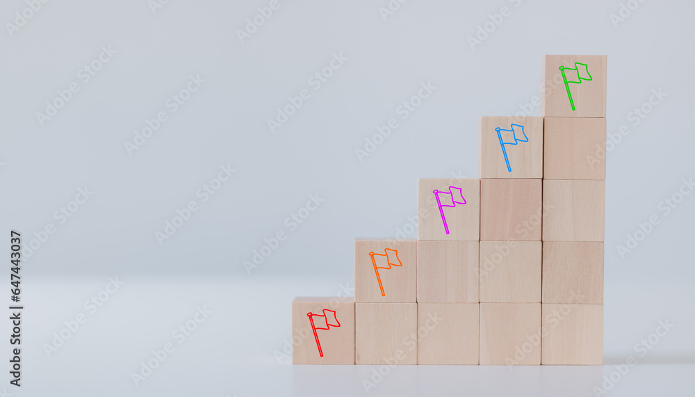 Wooden cubes with Business and project timeline. Options, steps or ...
