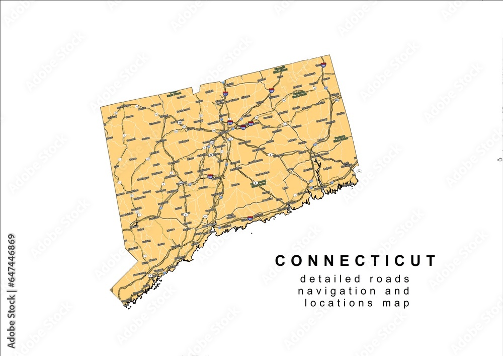 Connecticut USA detailed roads navigation and locations map Stock ...