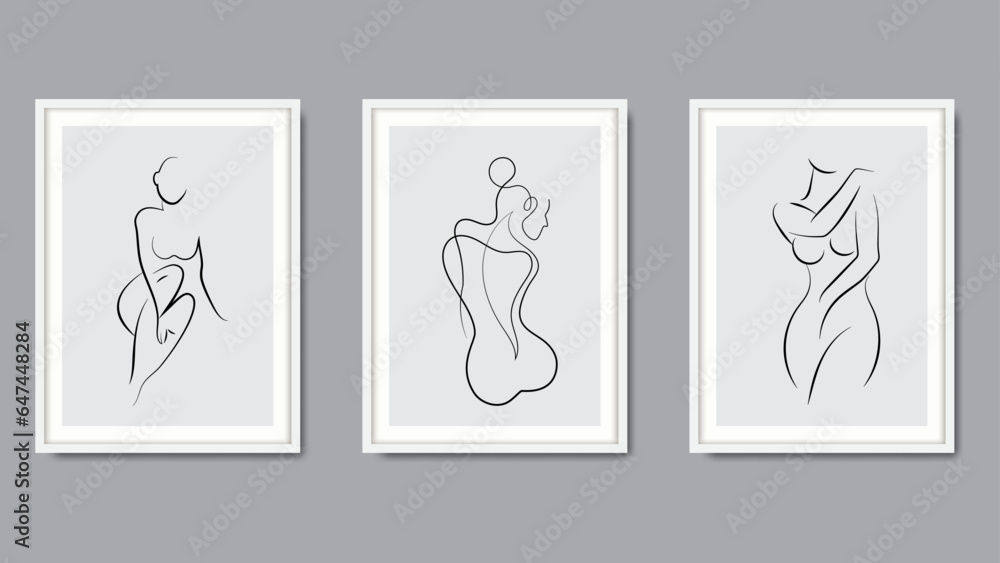 The woman's body is one line drawing on a white isolated background ...