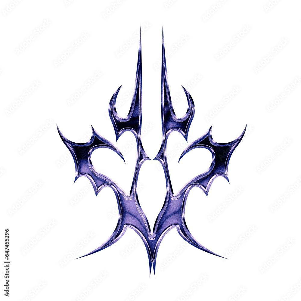 3d chrome metal of neo tribal shape. 3d rendering illustration of ...