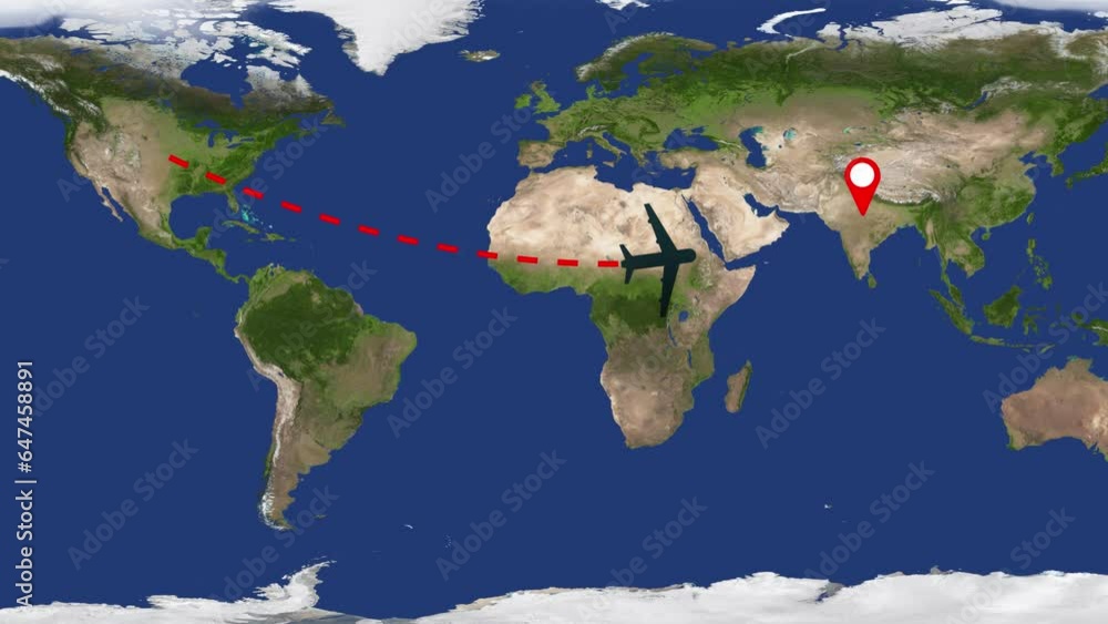 Airplane Flying over World Map Flights on world map travel across ...