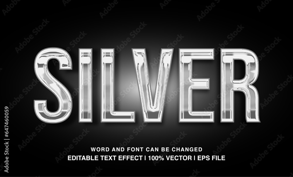 Silver editable text effect template, metal texture effect bold sliver ...