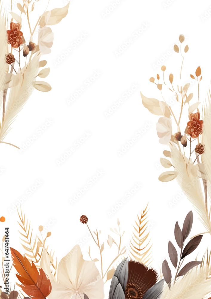 Vetor de Rustic floral frame border for invitation template with empty ...