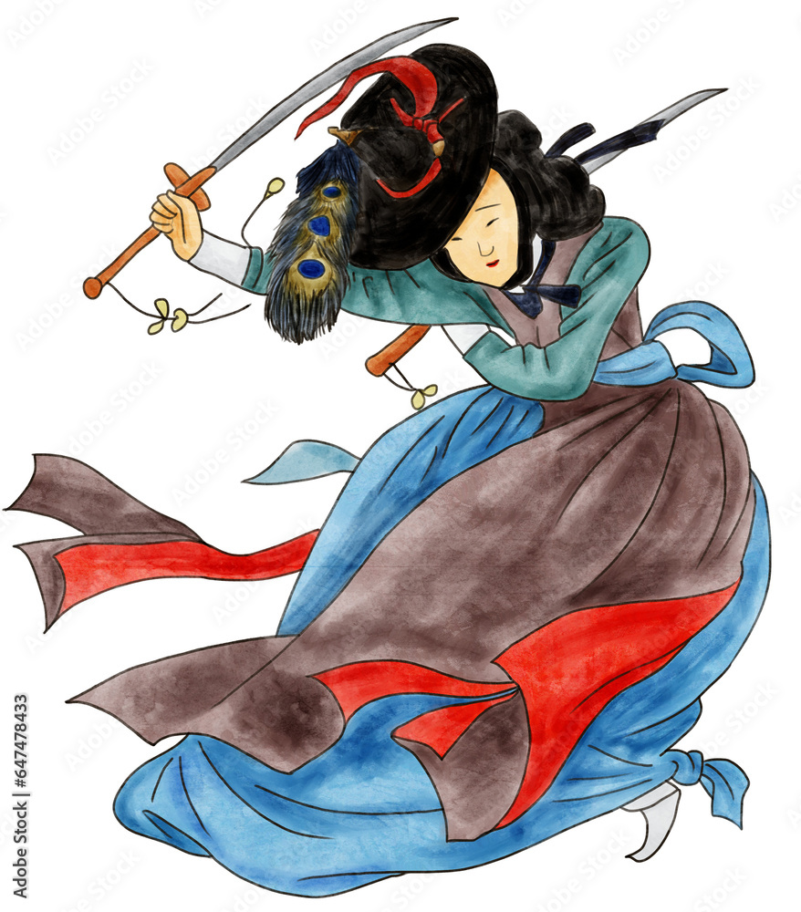 Korean traditional painting illustration, artist shinyoonbok. woman ...