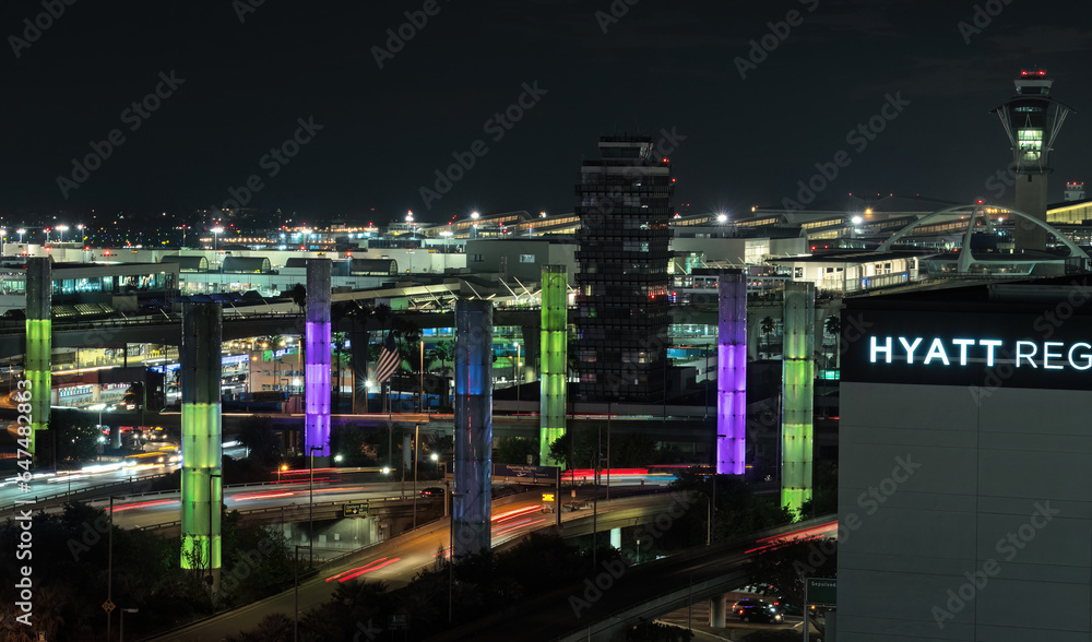 Los Angeles International Airport, night scene, looking west. LAX ...