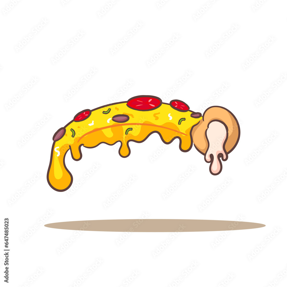 Pizza slice melted cartoon flat style. Fast food concept design ...