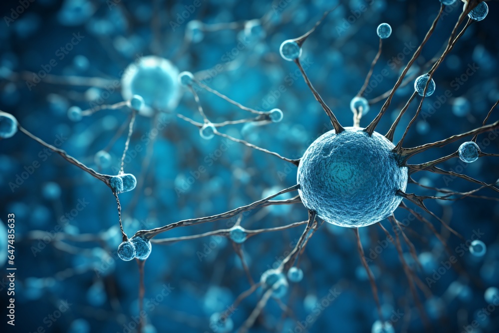 Microscopic view of interconnected biotech cell lines Stock Photo ...