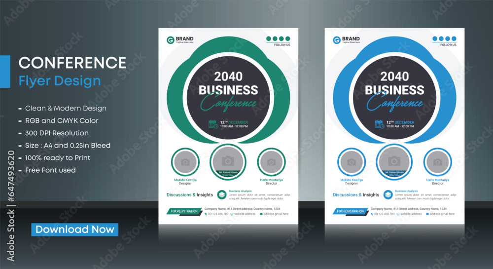 Conference business flyer vector design template. Design template ...