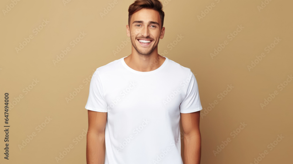 Smile Young Man fit in Frame wearing bella canvas white shirt mockup ...
