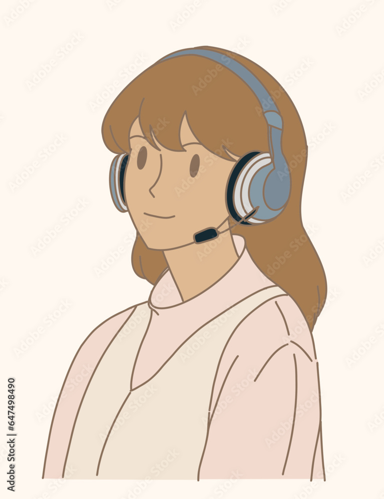 Female call center agent wearing headset, working in customer service ...