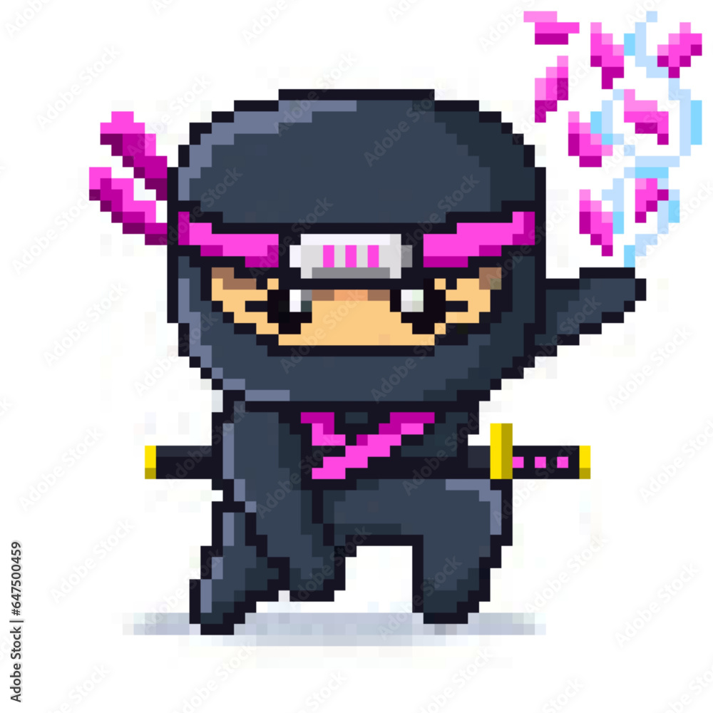 Photo 8 bit Pixel Japanese Pink Ninja Sakura Elements Character Vector ...
