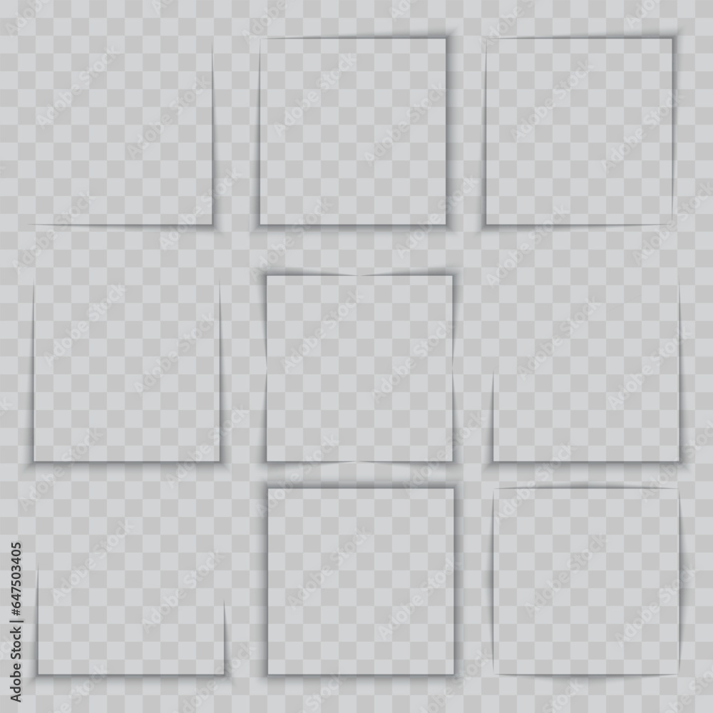 Realistic square shadows. Collection of isolated overlay blackout ...