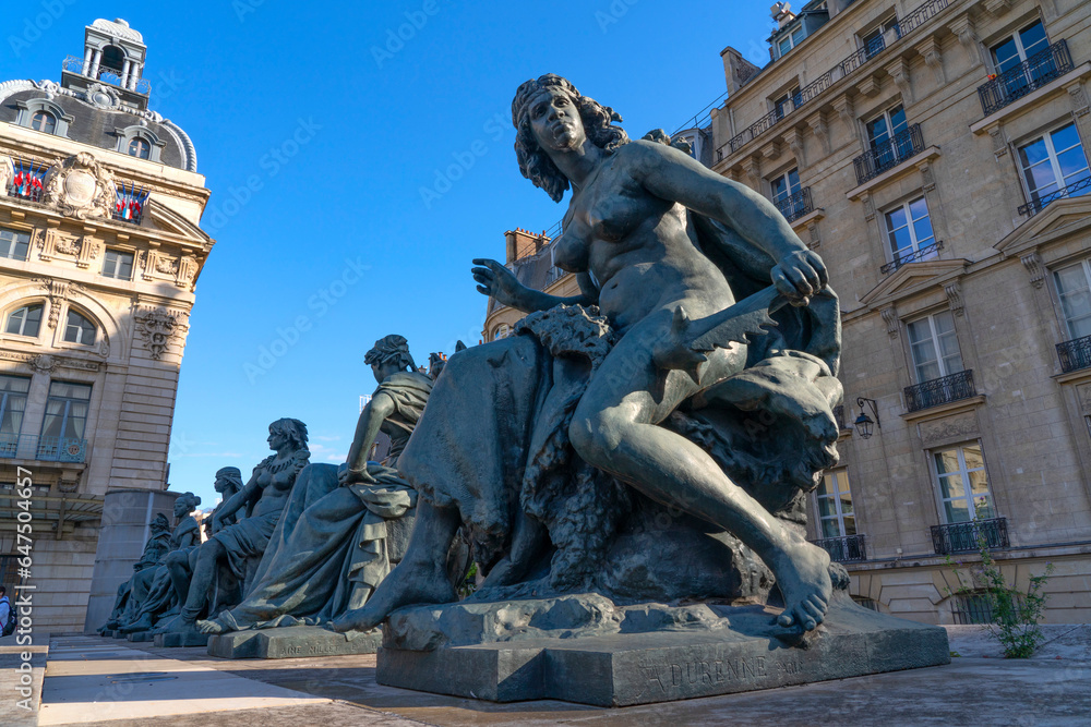 Statues dedicated to each continent in downtown Paris; Paris, France ...