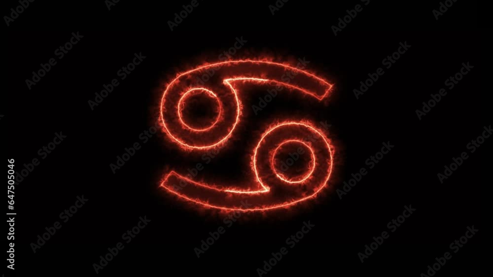 Animation of drawing Cancer zodiac sign with Flaming lines. Glowing ...