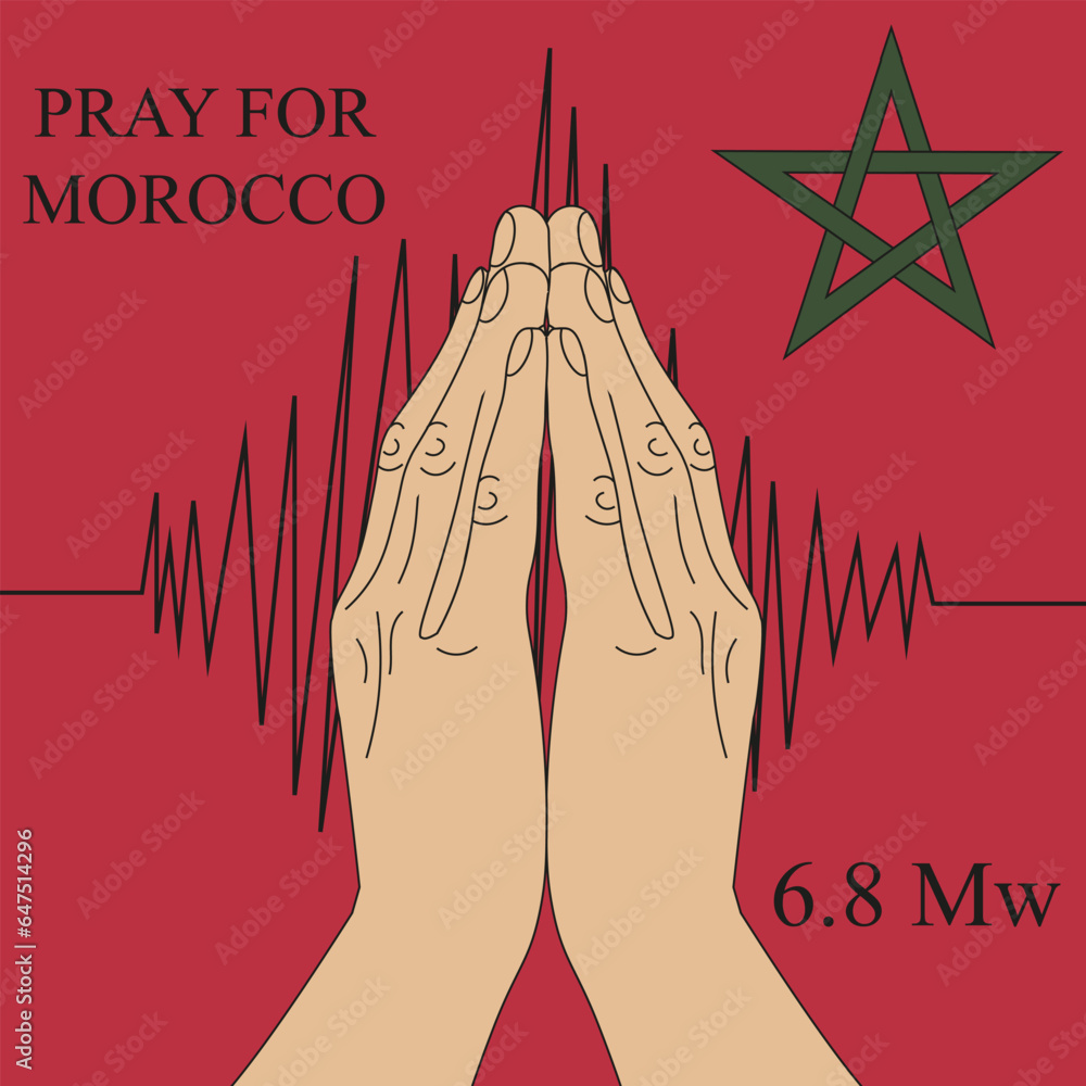 Design Earthquake banner Morocco September 8, 2023. Hands in prayer ...