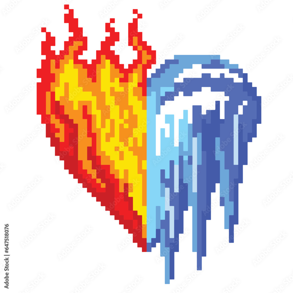 8 bit pixel fire and ice heart shaped vector illustration Stock Vector | Adobe Stock