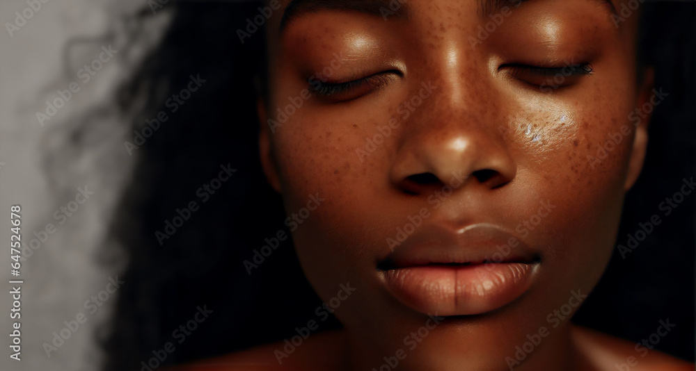 Portrait of African Americal Woman · Closeup with bare Skin in Peaceful ...