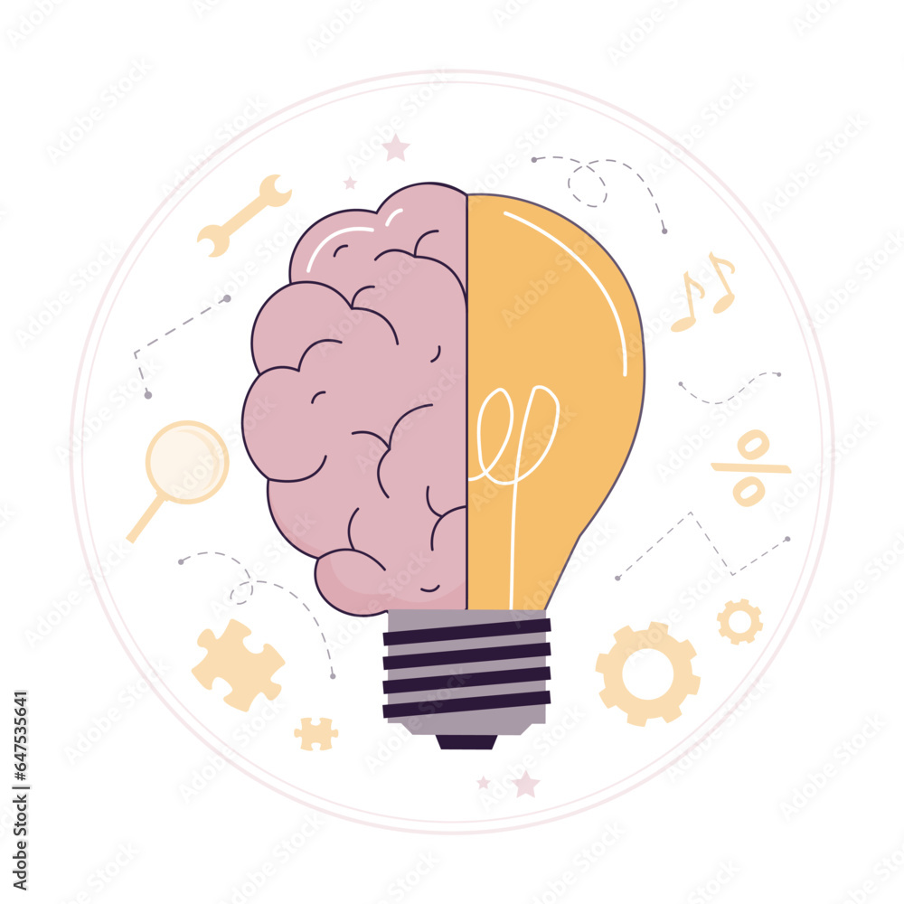 Brain and light bulb. Brainstorming, pitching ideas, mental health ... Brain and light bulb. Brainstorming, pitching ideas, mental health ...