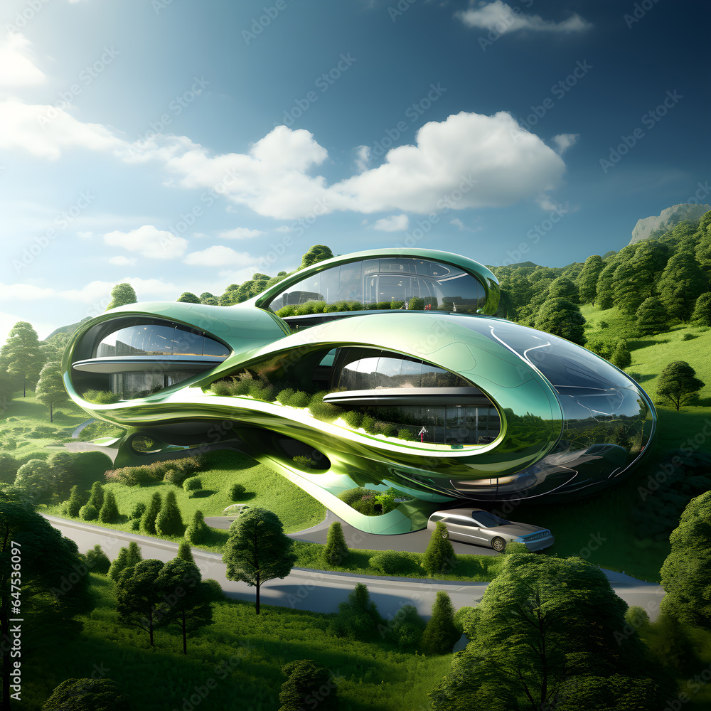 Eco-friendly building in the modern city. Sustainable glass office ...