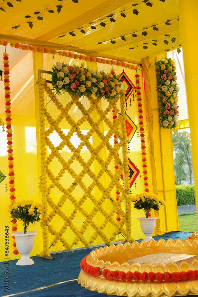 Haldi Background on an Indian wedding at the time of haldi ceremony ...
