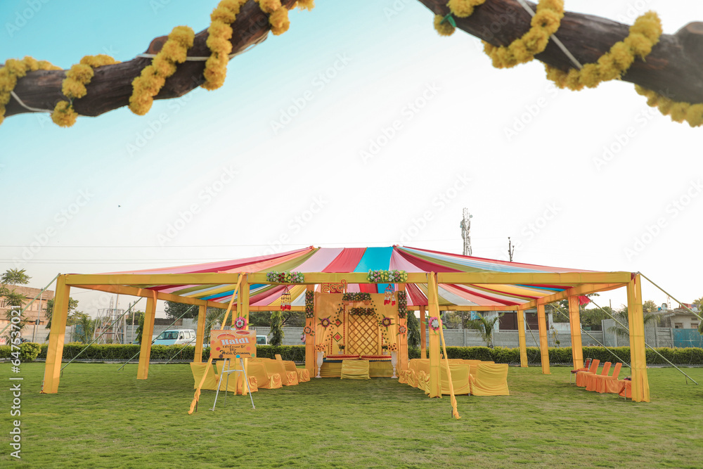 Haldi Background on an Indian wedding at the time of haldi ceremony ...