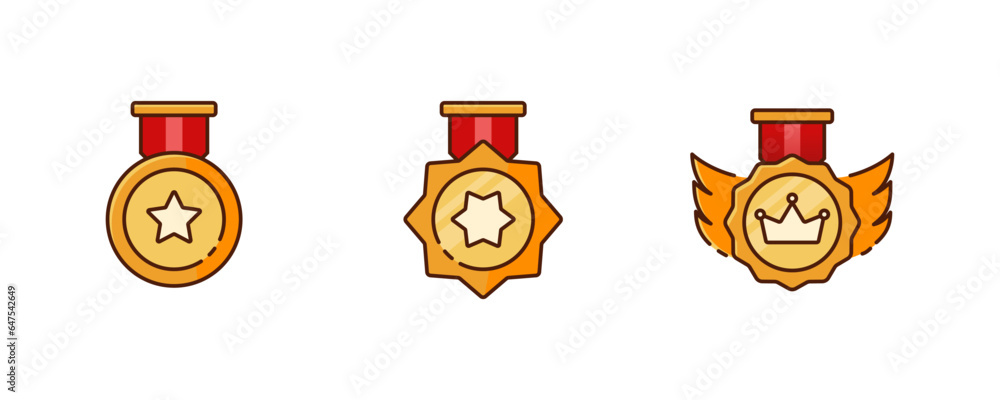 Game medals rating icons. Level results vector icon design for game, ui ...