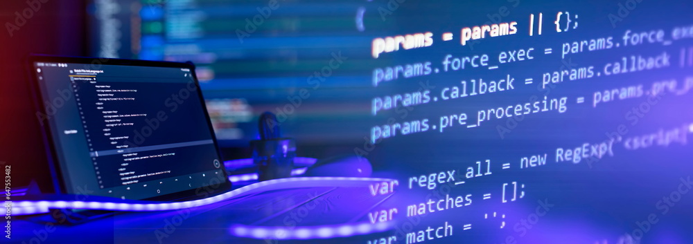 Abstract computer script code. Programming code screen of software ...