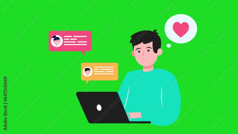 vector animation man and women online dating, chatting, message pop up ...