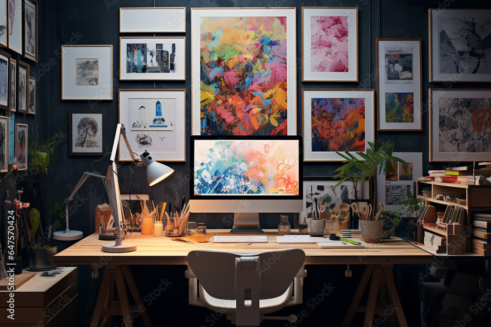 Interior of a modern bright home office. Freelancer's workplace. House ...