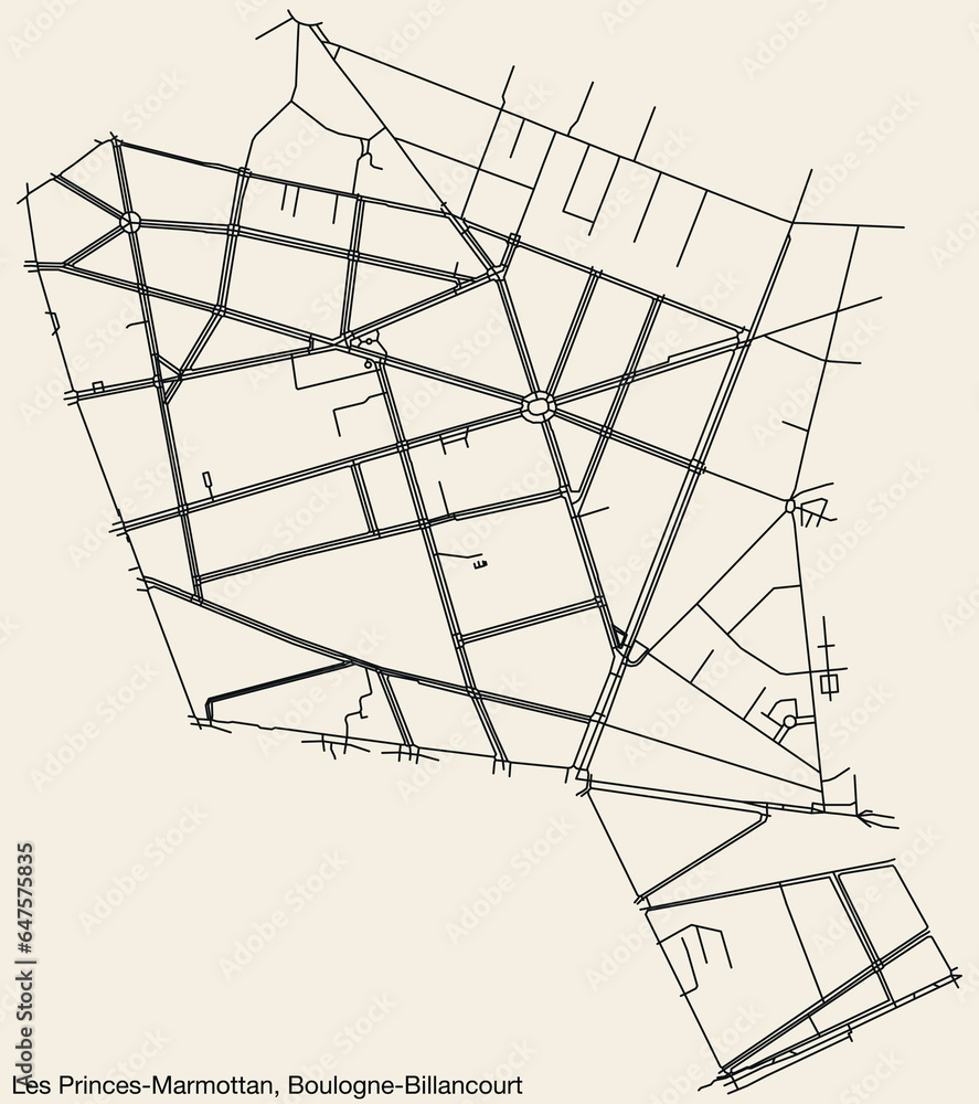 Vetor de Detailed hand-drawn navigational urban street roads map of the ...