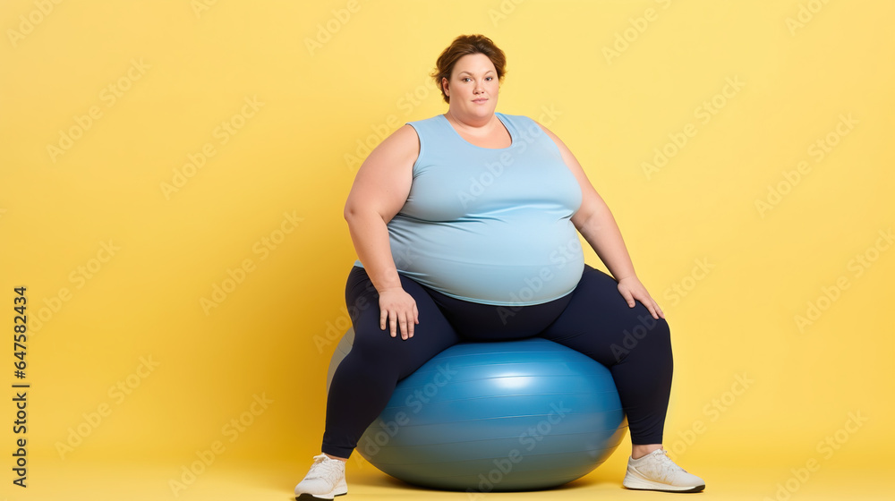 young chubby plus size fit warm up train sit on fit ball home gym ...