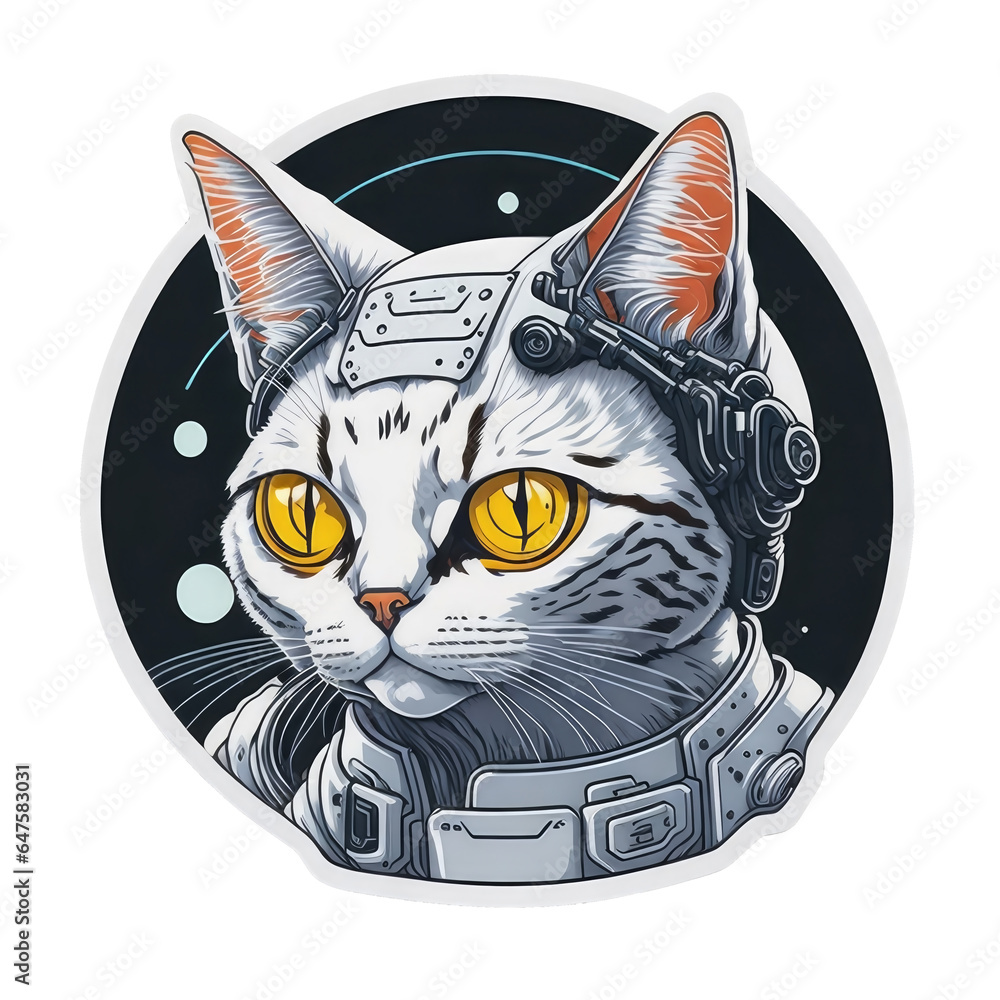 Cute cat, cyborg cat, cat sticker, cat icon, cat logo, cat robot, cute ...
