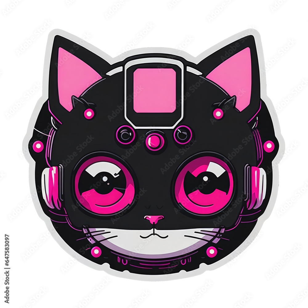 Cute cat, cyborg cat, black-pink cat, cat sticker, cat icon, cat logo ...