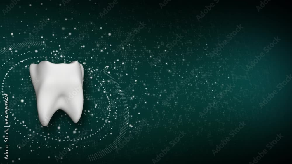 Green medical dental background with 3d tooth. Technical animation of ...