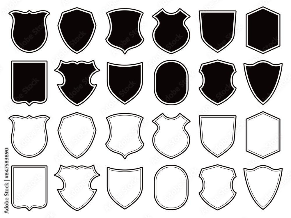 Vetor de badge patch outline templates. Shield silhouettes shape ...