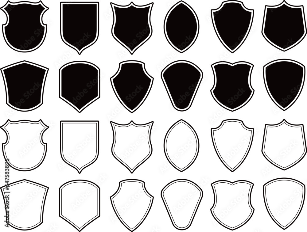 Set of shield shapes. Badge, crest and icon of security. Blank black ...