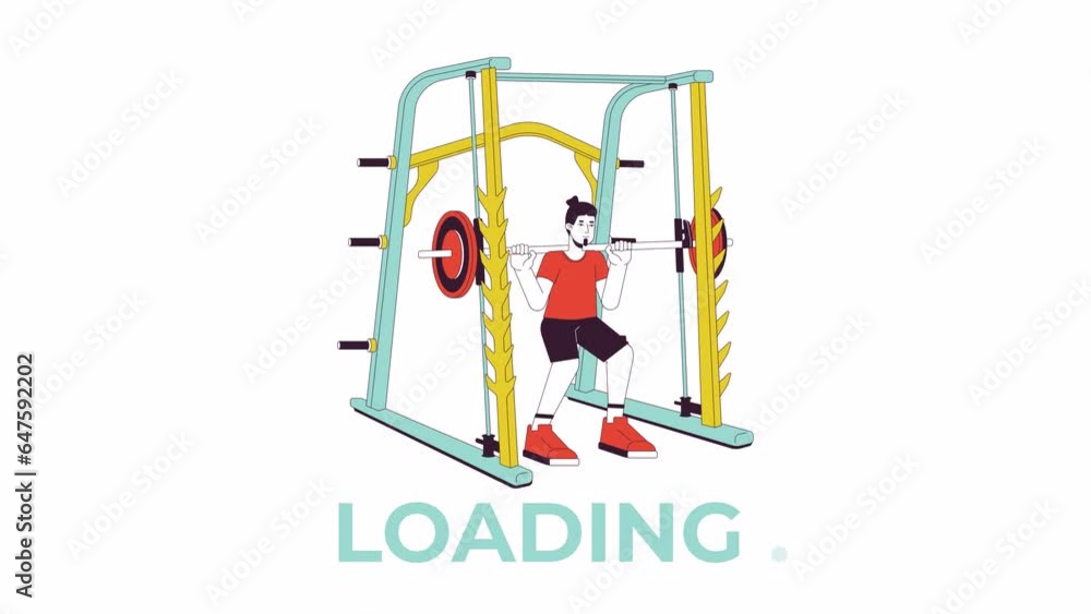 Muscle building with weight power rack line 2D loading animation. Gym ...