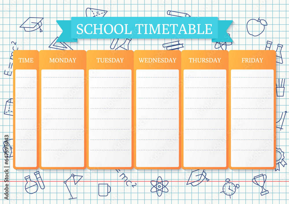 School timetable. Schedule for kids. Weekly time table with lessons ...