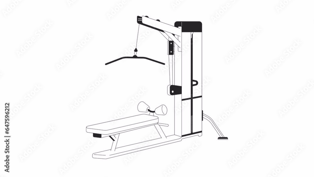 Lat pulldown machine in action bw outline 2D object animation ...