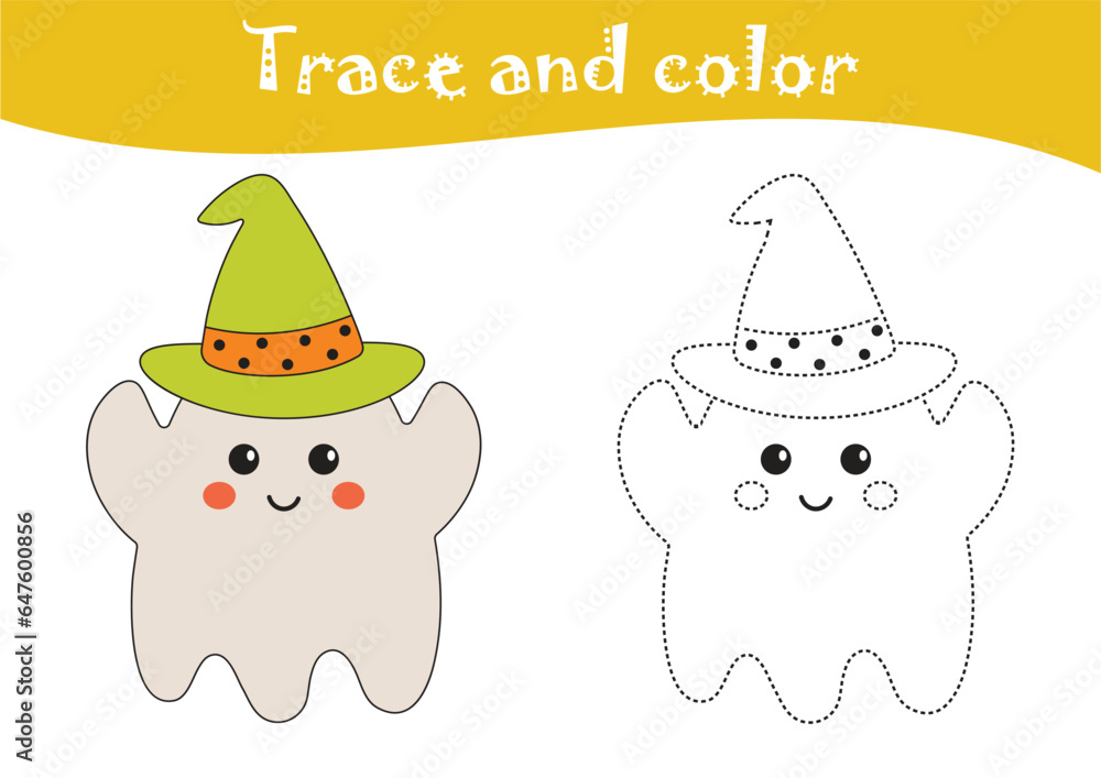 Cute preschool Halloween coloring page. Printable trace and color ...