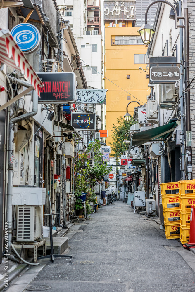 Tokyo, September 1, 2016. Small alley full of back street tiny bars in ...