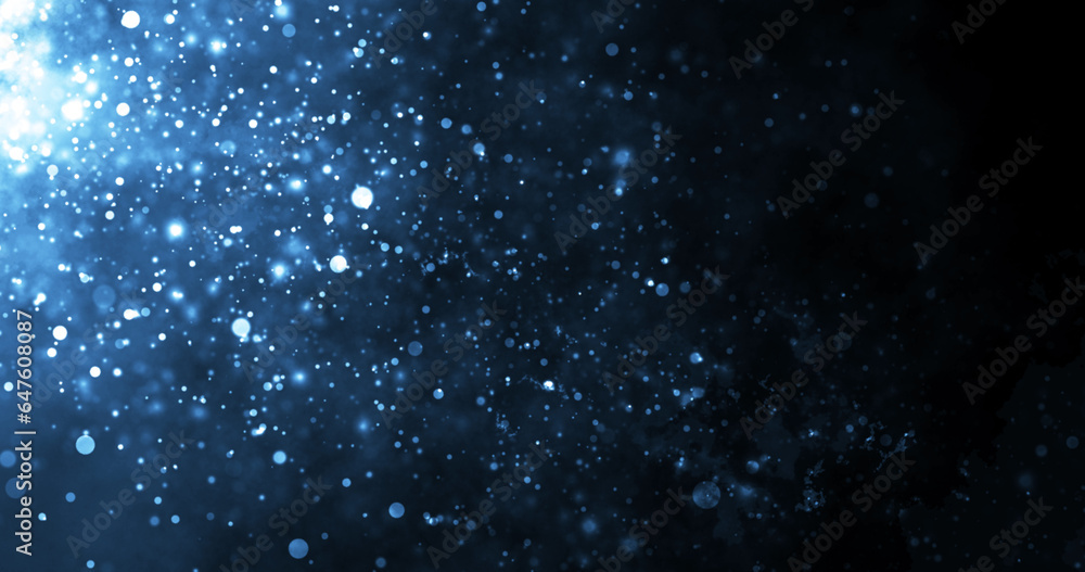 Underwater dust particles moving under rim light tiny source .Particles ...