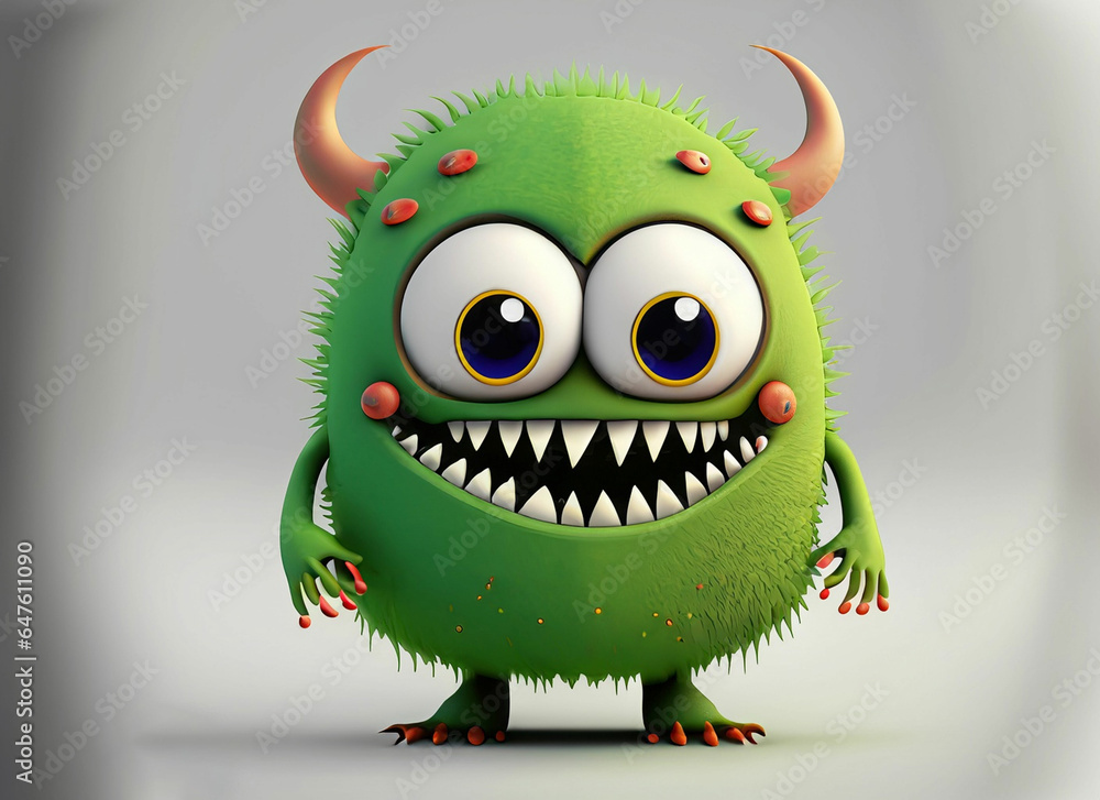 Cute blue furry monster 3D cartoon character cute furry monster green ...