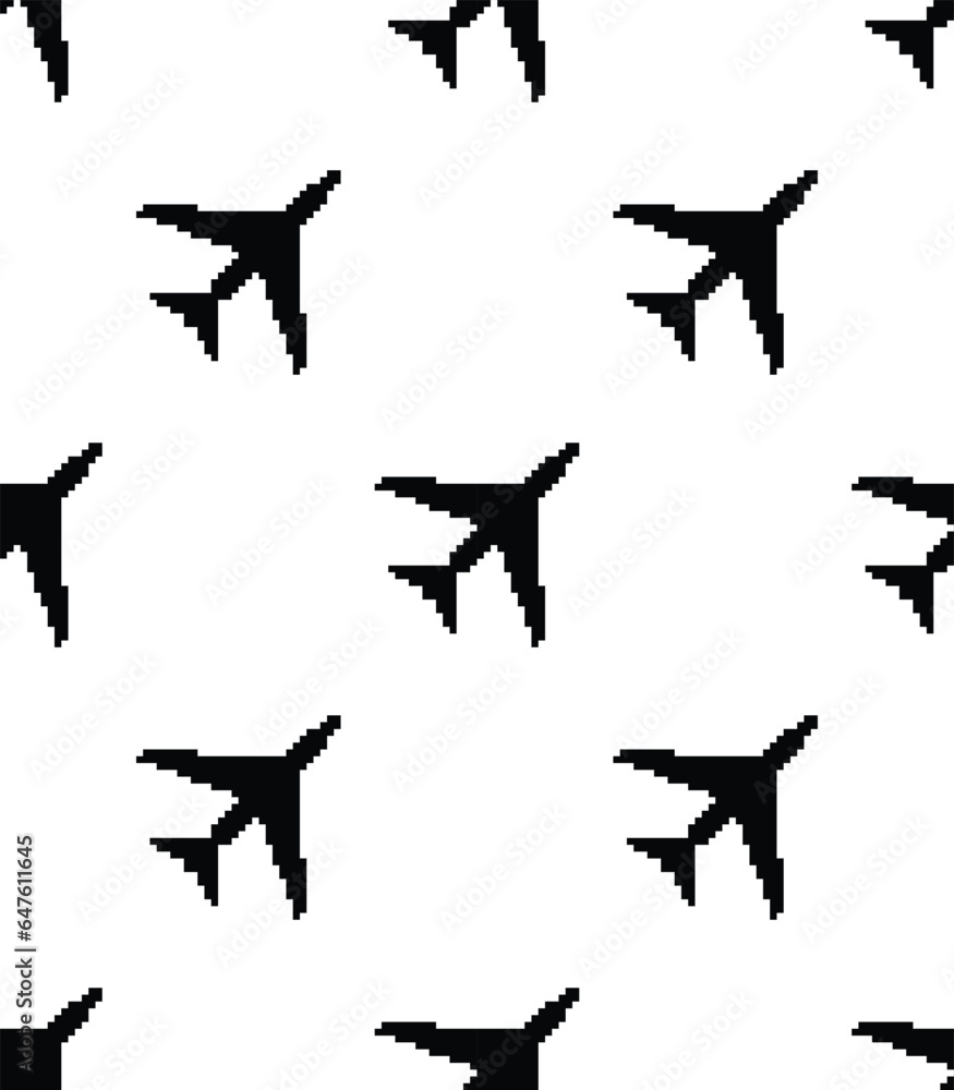 pixel plane Seamless Pattern vector airplane background pixel art for 8 ...