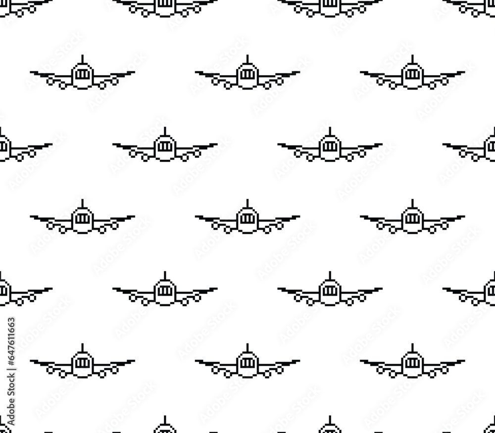 pixel plane Seamless Pattern vector airplane background pixel art for 8 ...