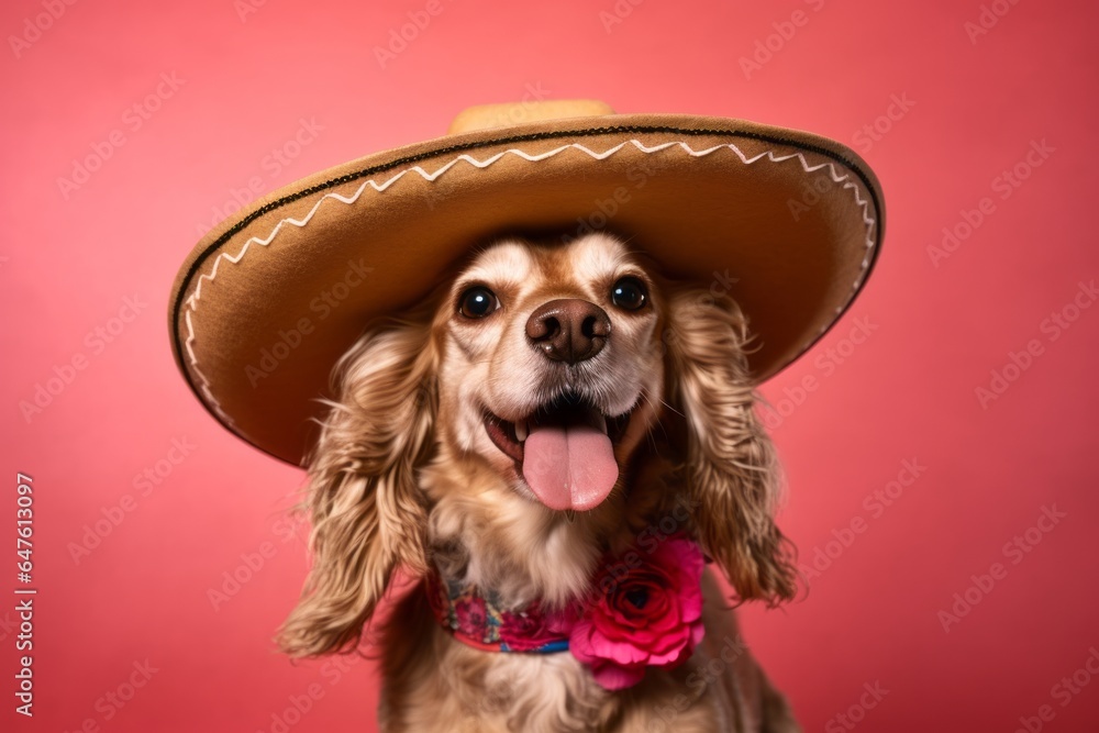 Studio portrait photography of a happy cocker spaniel wearing a ...
