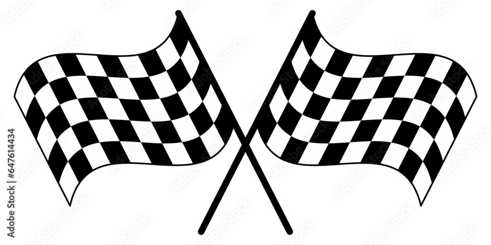 Two identical checkerboard flags that intersect each other. Stylish and ...